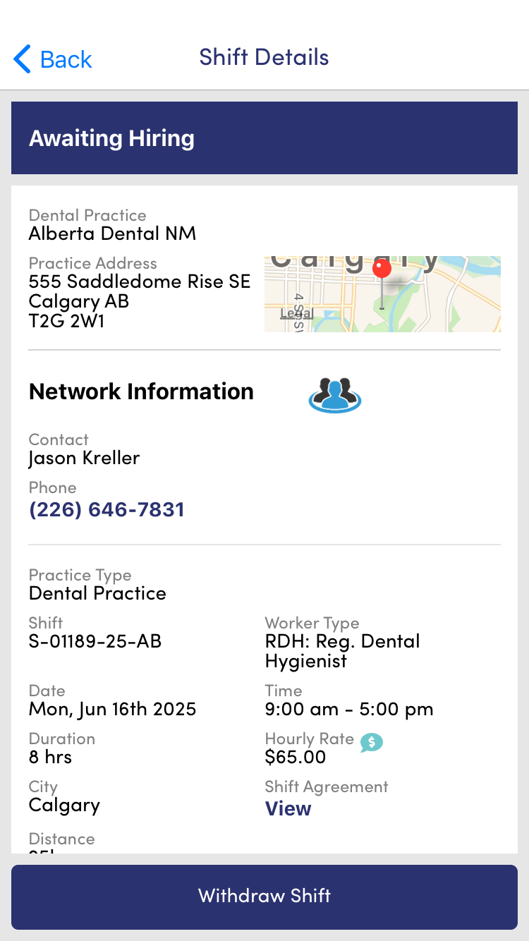 As a user how do I remove / withdraw my application to a shift?